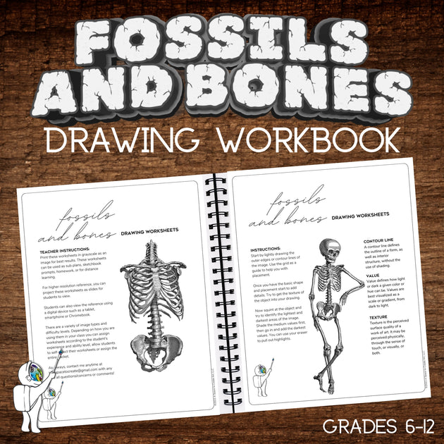 Fossil & Bones Art Worksheets - Visual Art Student Drawing Workbook – A ...