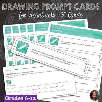 30 Drawing Prompt Task Cards with Completion Sheet – A Space to Create Art
