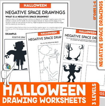Halloween Negative Space Drawing Worksheets- Halloween Elementary Art ...