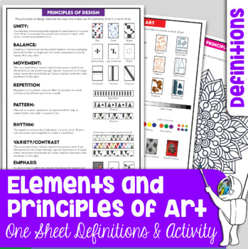 Elements of Art & Principles of Design Definitions & Activity for Midd ...