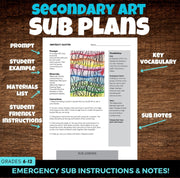 12 Middle and High School Art Sub Lessons One Page, Plus Editable Bind ...
