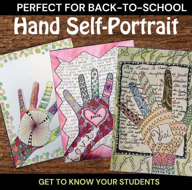 Zendoodle Hand Self Portraits - Back to School Middle, High School Art ...