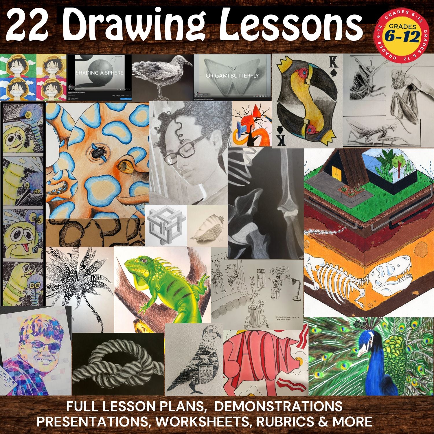 22 Fun Drawing Lesson Bundle, Middle School & High School Visual Art B ...