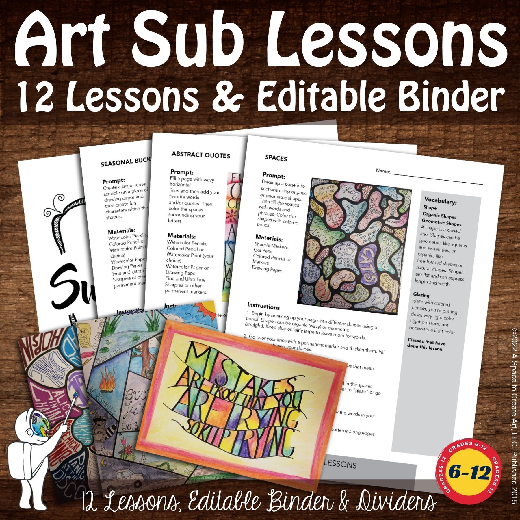 12 Art Sub Lessons with Editable Binder – A Space to Create Art