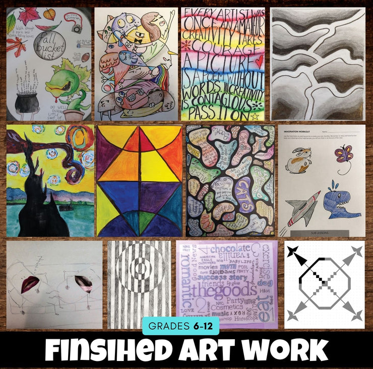 12 Middle and High School Art Sub Lessons One Page, Plus Editable Bind ...