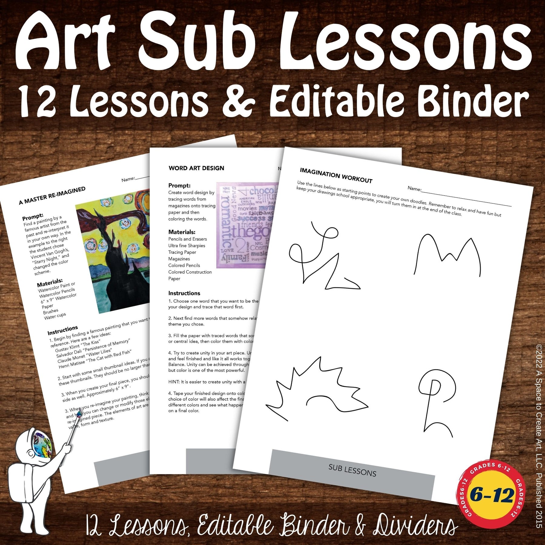 12 Art Sub Lessons with Editable Binder – A Space to Create Art