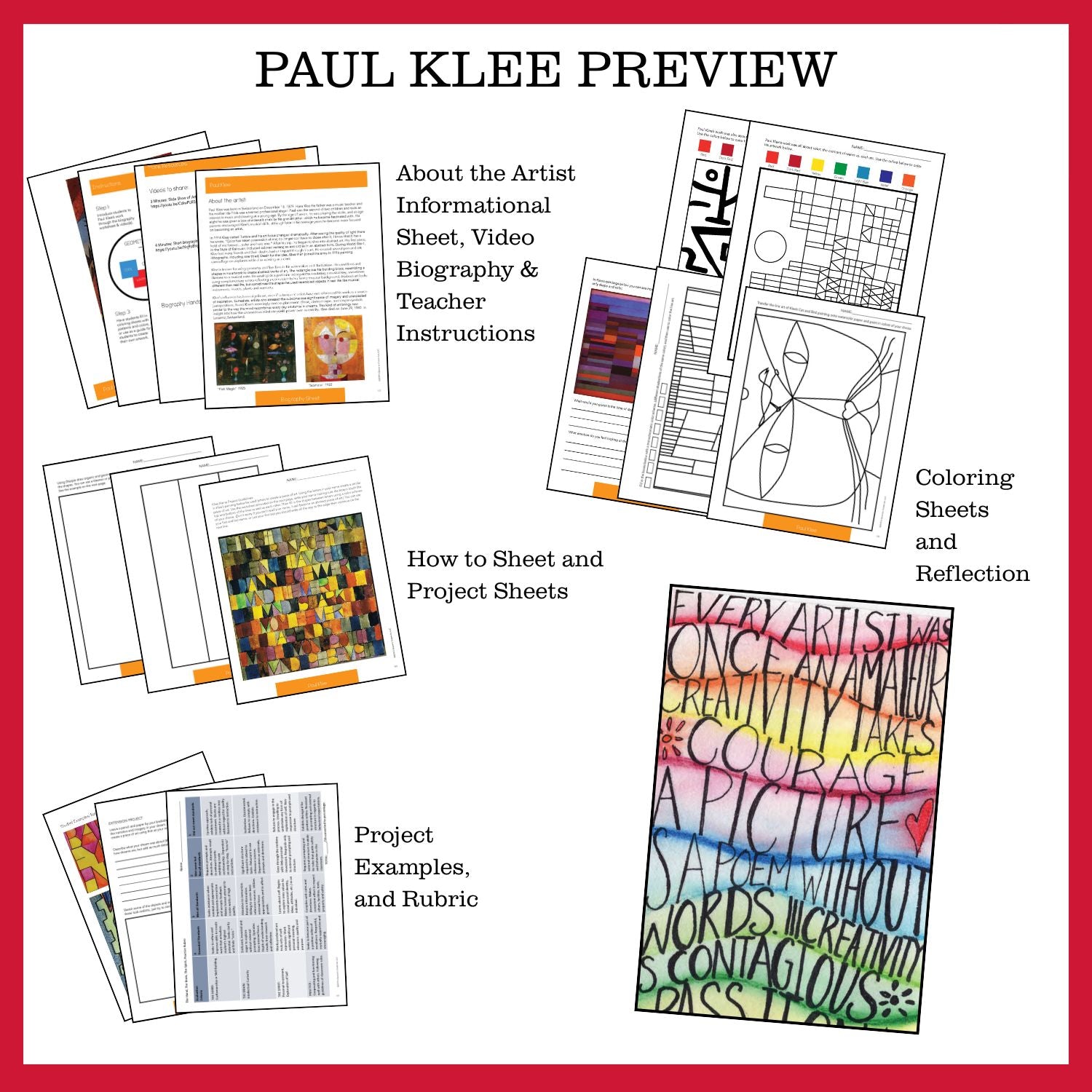Art History Worksheet Packets for Middle School Art; Famous Artists ...