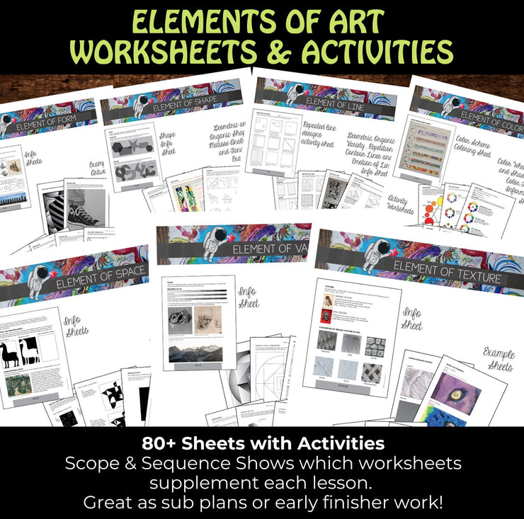 Elements and Principles of Art Worksheets for Middle/High School Art ...