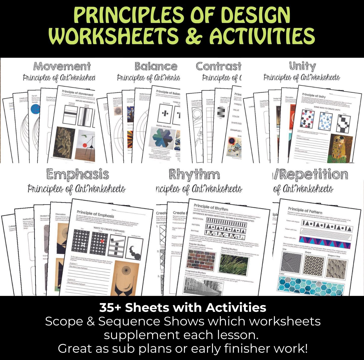 Elements and Principles of Art Worksheets for Middle/High School Art ...