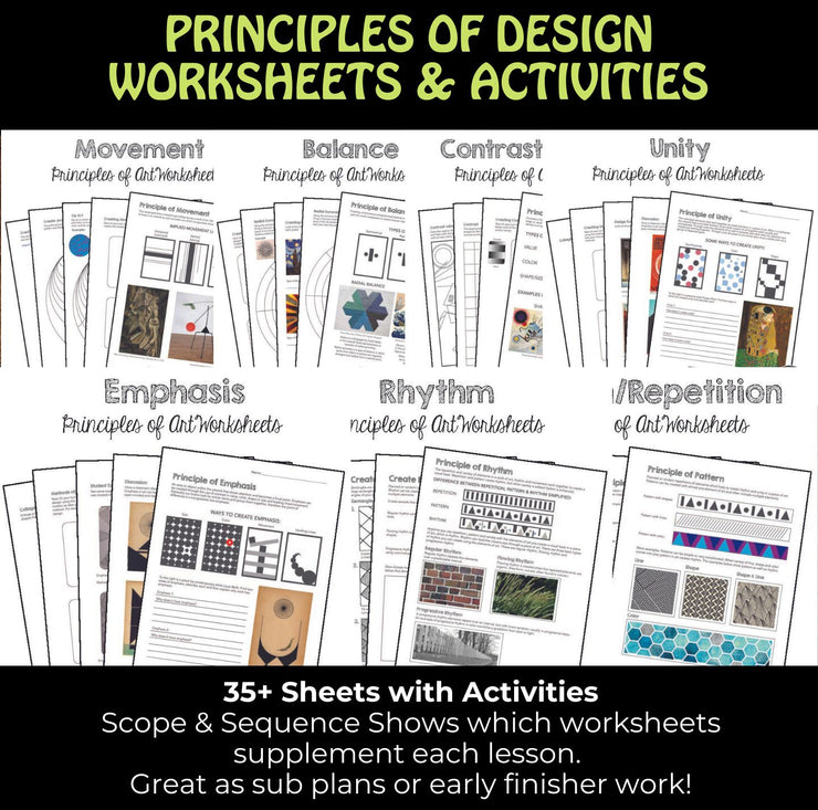 Elements and Principles of Art Worksheets for Middle/High School Art ...