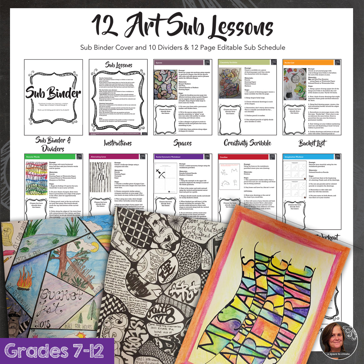 12 Art Sub Lessons with Editable Binder – A Space to Create Art