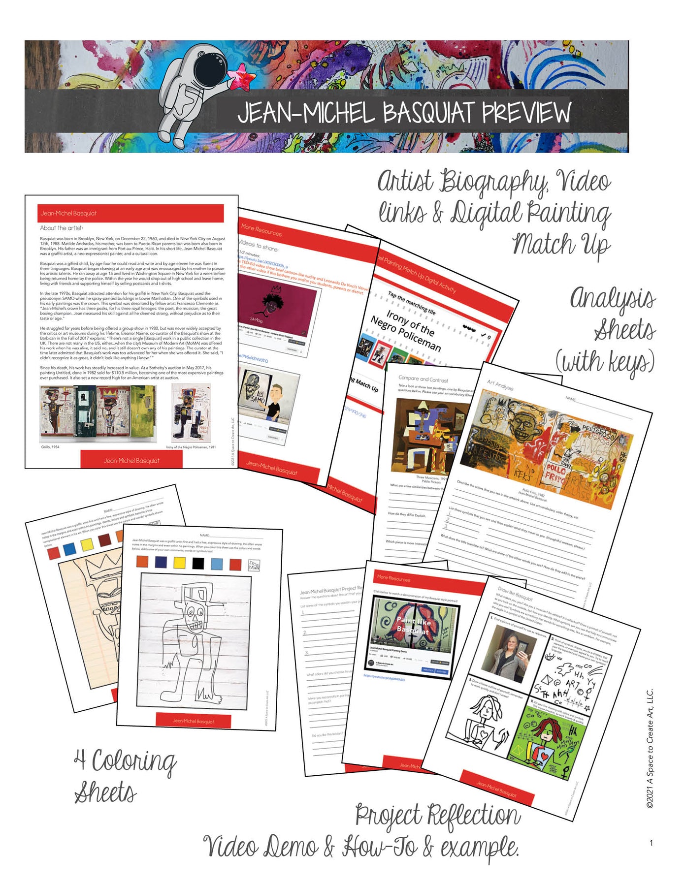 Jean-Michel Basquiat Art History Workbook-Biography Middle, High Schoo ...