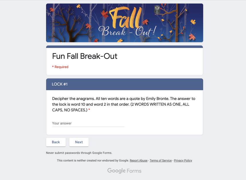 Fun Fall Break-Out Digital Escape – A Space to Create Art