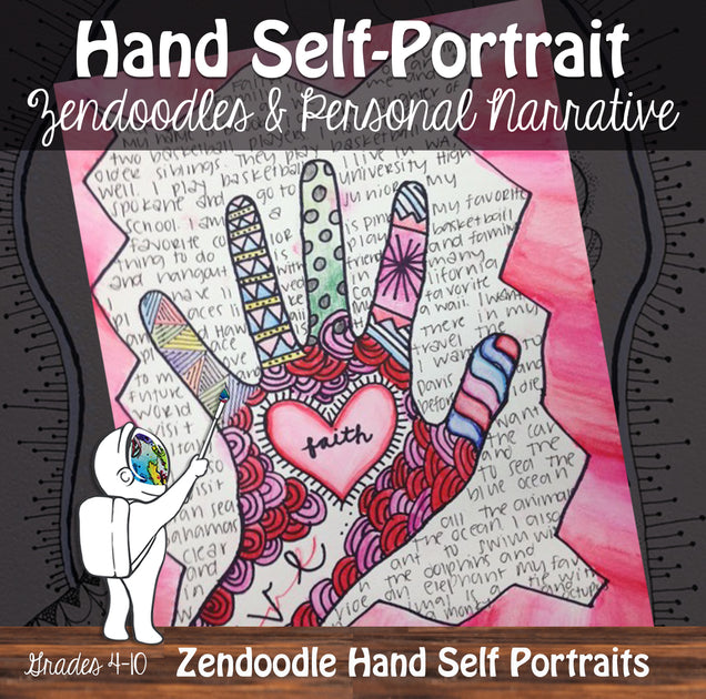 Zendoodle Hand Self Portraits - Back to School Middle, High School Art ...